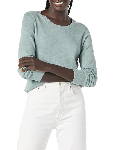 Amazon Essentials Women's Long-Sleeve Lightweight Crewneck Sweater (Available in Plus Size), Sage Green Heather, Medium