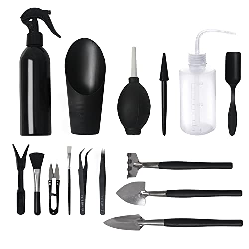 SDAE 15 Pieces Succulent Plants Tools,Mini Garden Hand Transplanting Succulent Tools Miniature Planting,Set for Indoor Miniature Garden Plant Care (Black)