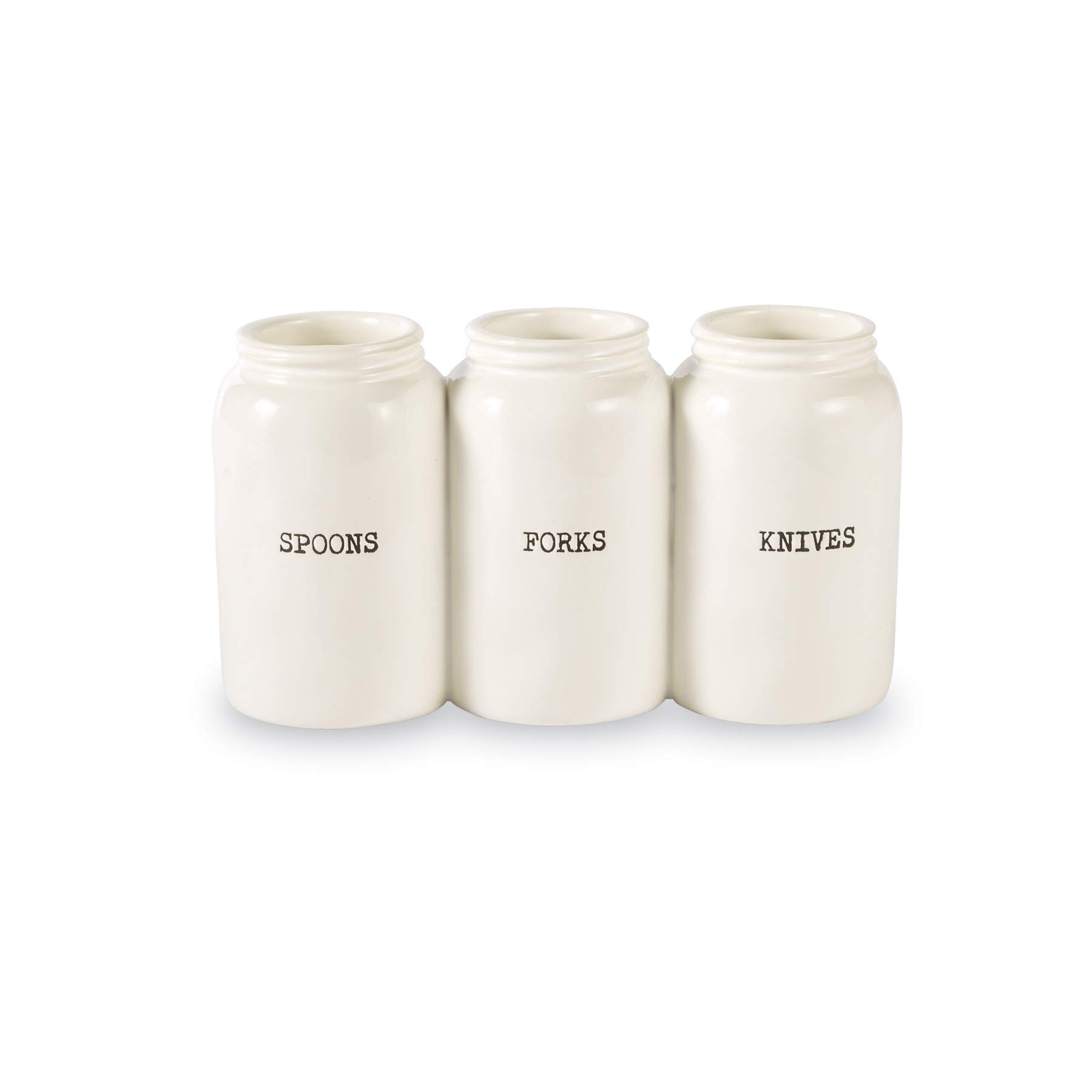 Mud Pie Farmhouse Ceramic Triple Utensil Holder