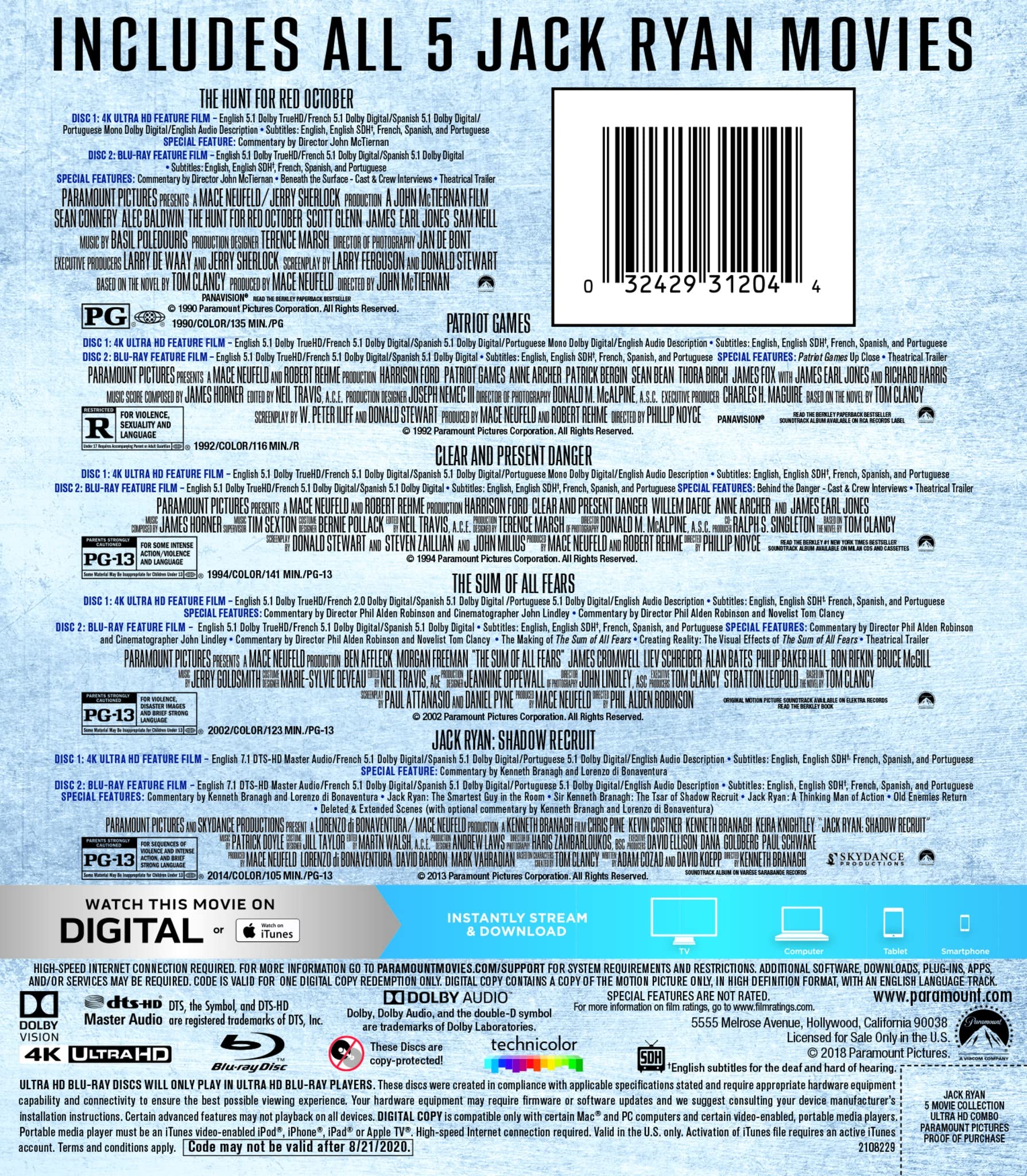Jack Ryan 5-Film Collection [4K UHD]