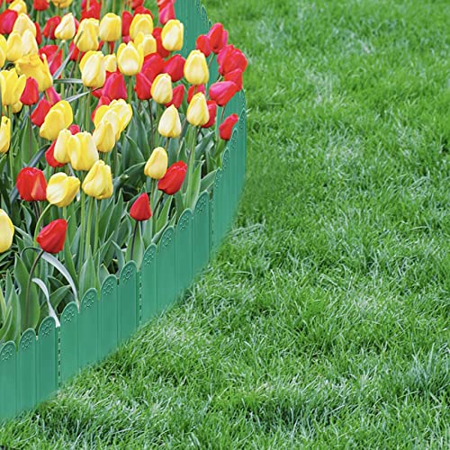 EEOCWF 10PCS Green Garden Edging Borders, 8.66"X8.66" Plastic Garden Landscape Edging, 7.2ft Interlocking Decorative Garden Fences Edging, Lawn Edge Flower Bed Border for DIY Patio Walkways Yard