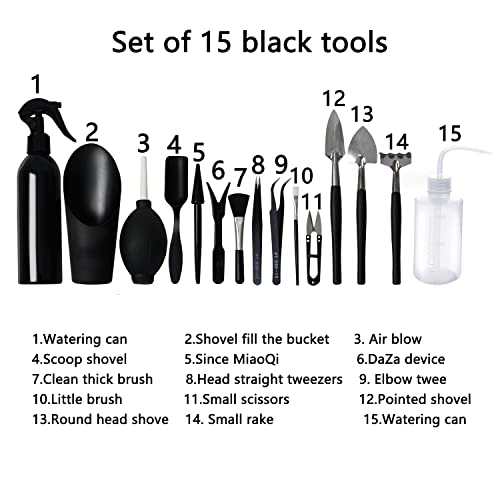 SDAE 15 Pieces Succulent Plants Tools,Mini Garden Hand Transplanting Succulent Tools Miniature Planting,Set for Indoor Miniature Garden Plant Care (Black)