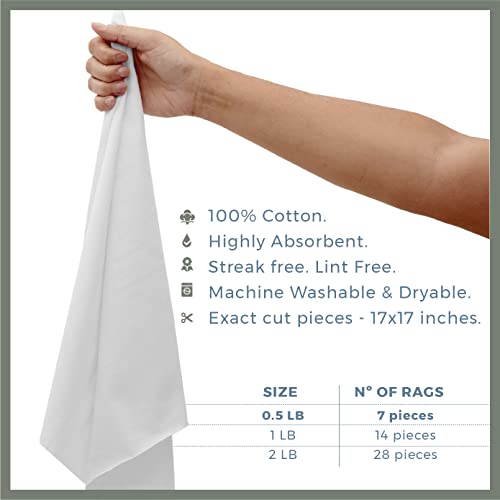 VALENGO Lint Free 100% Cotton New Rags for Dust Cleaning, Soft Tshirt Rags for Cast Iron, Staining Wood, Shoe Polish Cloth Bag, 17”x17”- (7 Pack)
