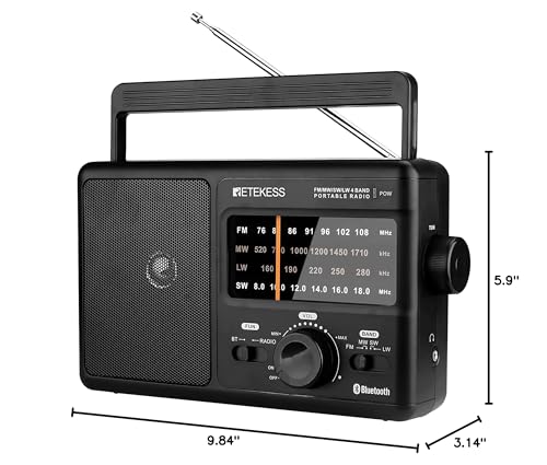 Retekess TR626 Portable AM FM Radio with Bluetooth, Plug in Radio, LW, DSP chip,Powered by AC or D Battery, Short Wave Radios for Garages,Home,Outdoors