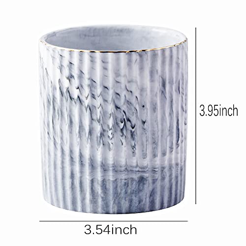 YOSCO Ceramic Vertical Stripes Pen Holder for Desk Cute Pencil Holder Cup Pot Desk Organizer Makeup Brush Holder (Gray)