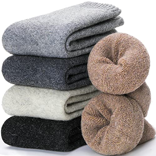 EBMORE Wool Socks for Women Hiking Thermal Warm Winter Thick Boot Cozy Crew Comfy Work Socks for Ladies Stocking Stuffers Gift 5 Pairs I (Light color)