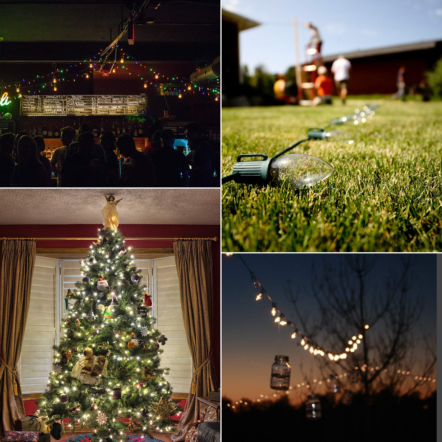C9 Light Strand 100 FT for E17-12 Spacing, Outdoor String Light Christmas Stringer with 100 Sockets for Patio, Green Wire