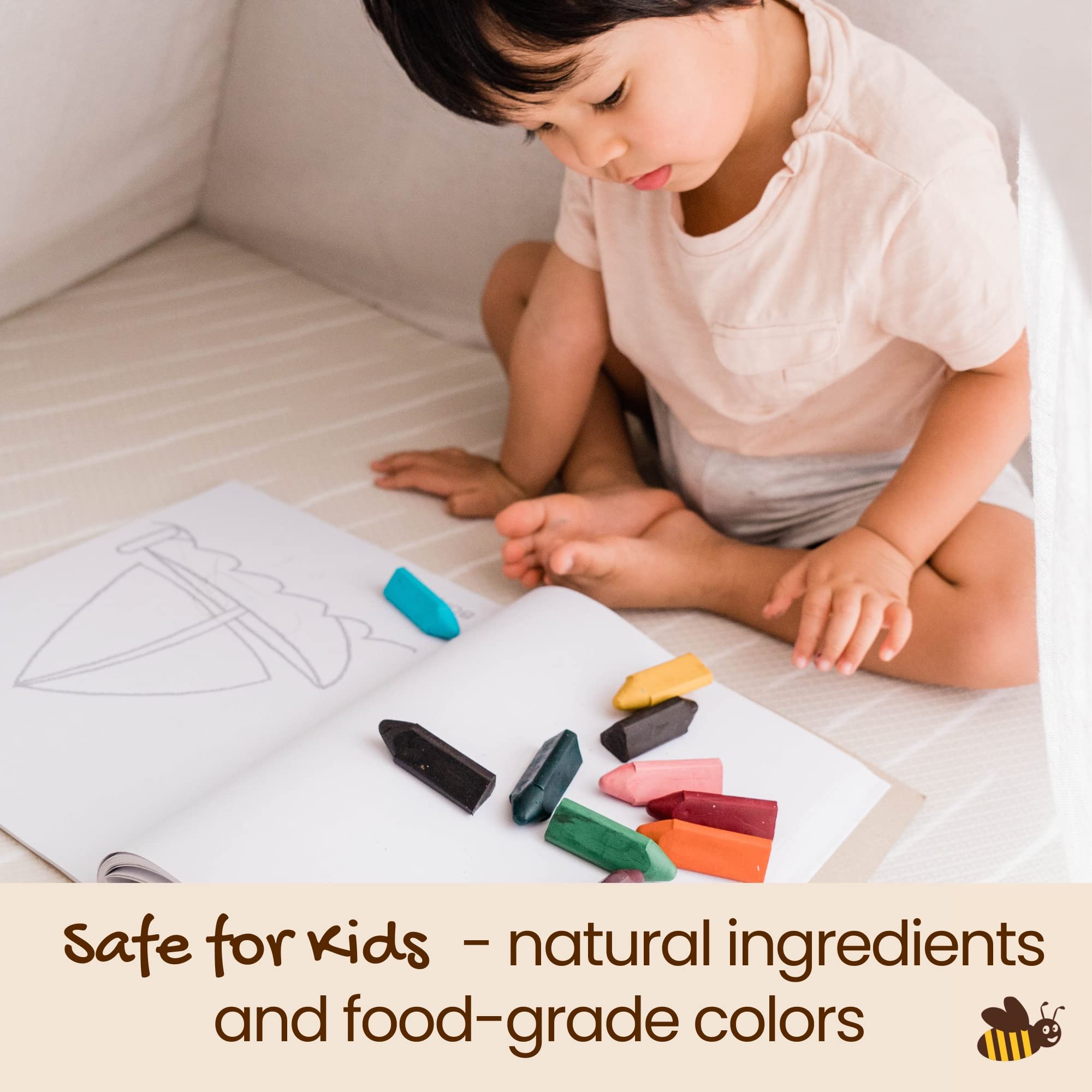 Honeysticks Triangular Crayons (10 Pack) - 100% Pure Beeswax, Food Grade Colors, Non Toxic Crayons for Baby, Toddlers ages 1-3,2-4, Triangle Shape for Pencil Grip Development. Handmade in New Zealand