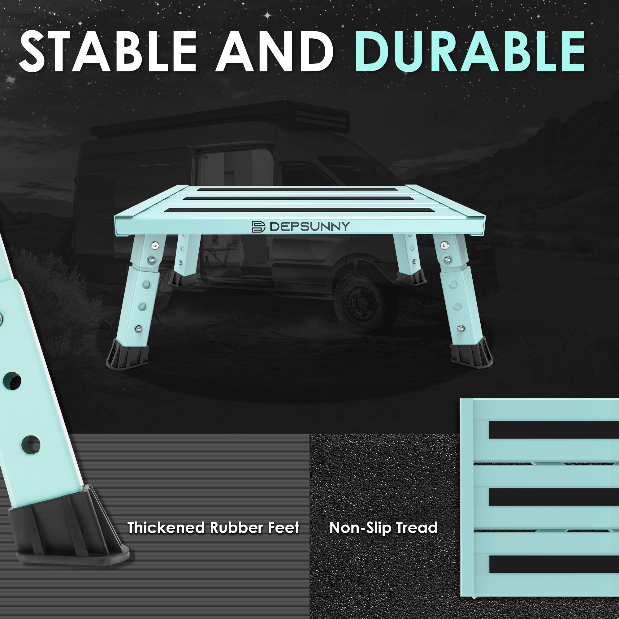 DEPSUNNY Adjustable Height Aluminum RV Step, Stable Foldable Platform Step Stool, Supports Up to 1,000 lb, Non-Slip Rubber Feet and Platform Mat, Easy to Carry (Green)
