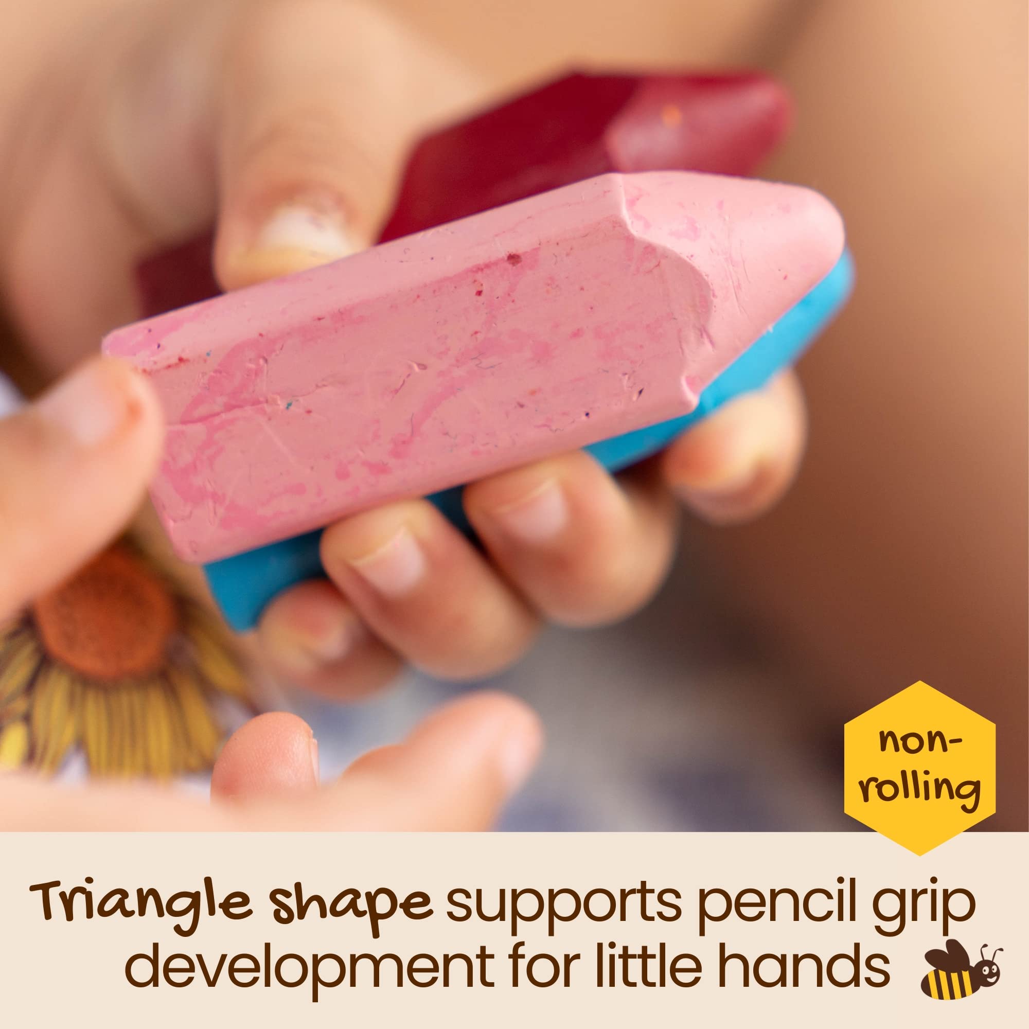 Honeysticks Triangular Crayons (10 Pack) - 100% Pure Beeswax, Food Grade Colors, Non Toxic Crayons for Baby, Toddlers ages 1-3,2-4, Triangle Shape for Pencil Grip Development. Handmade in New Zealand