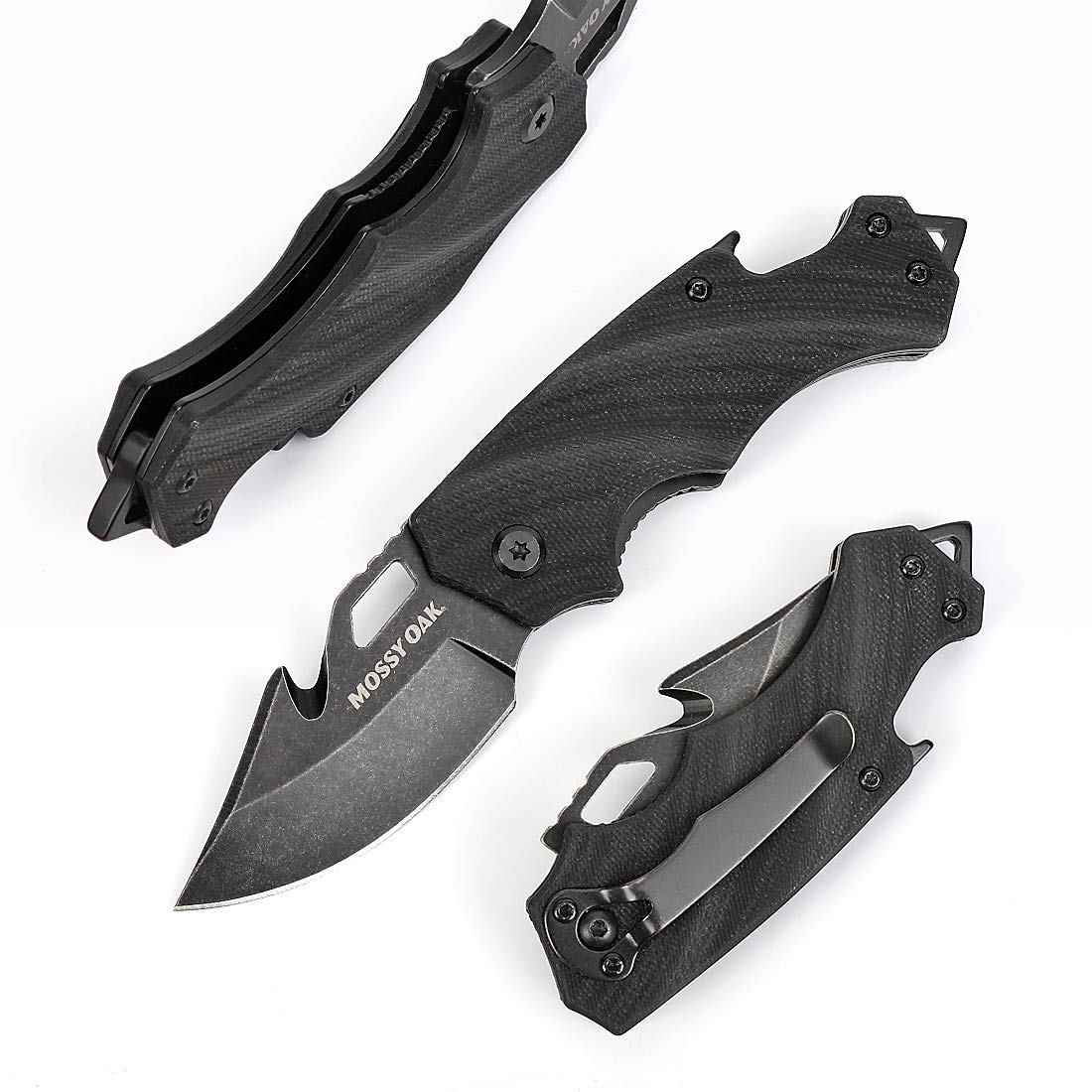 MOSSY OAK Mini Folding Pocket Knife, 2.5-inch Stainless Steel Drop Point Blade - G10 Handle EDC Multifunction Tool with Bottle Opener and Glass Breaker (Black), Good Merry Christmas Gift