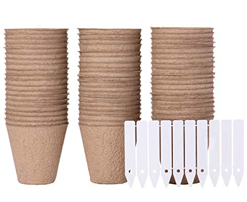 Garden Growers Seed Starter Pots – 3 Inch Biodegradable Peat Pods for Starting Flowers and Vegetables – Breathable and Absorbent for Aeration and Root Growth (60 Pots with 10 Bonus Plant Labels)