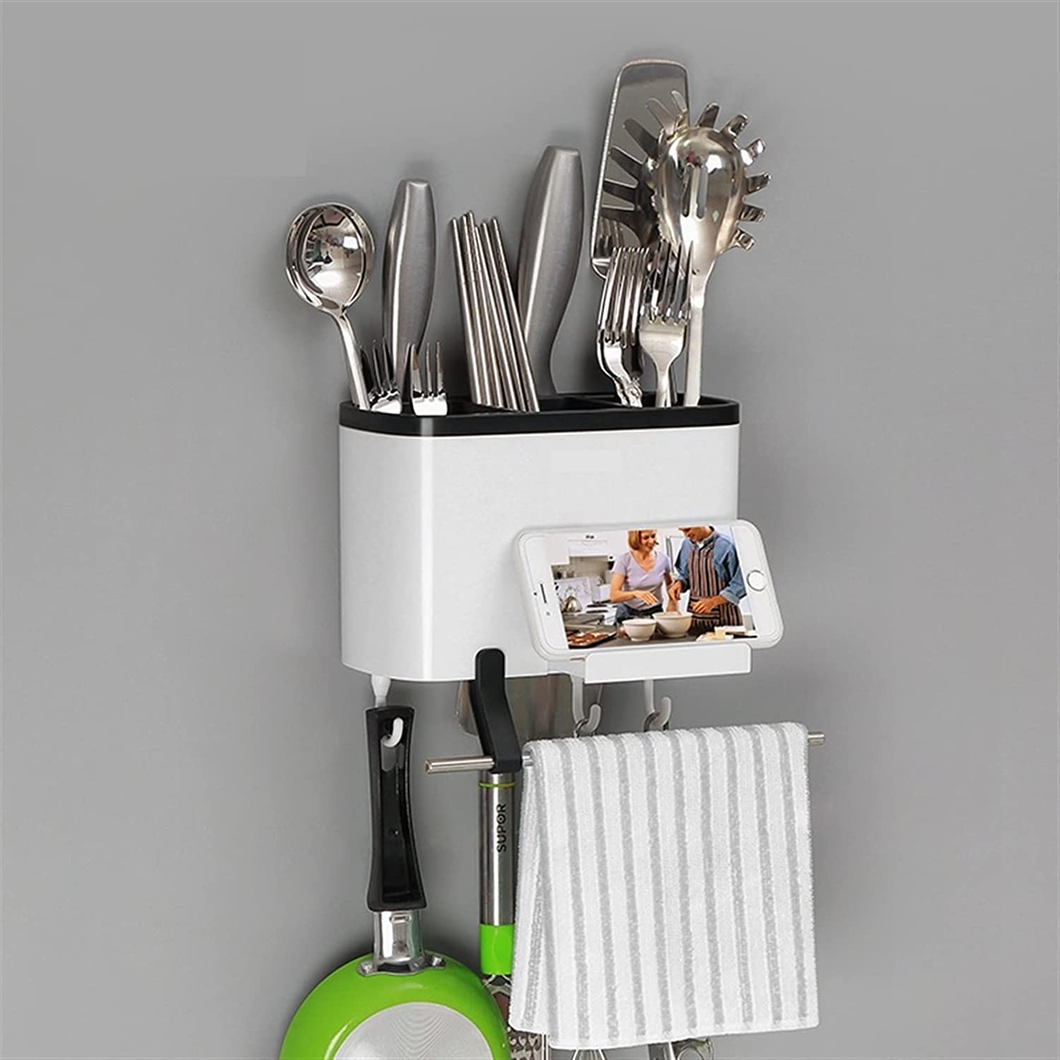 ceramic Utensil Caddy Non Perforated Wall Mounted Drainage Shelf Pen Holder chopstick holder