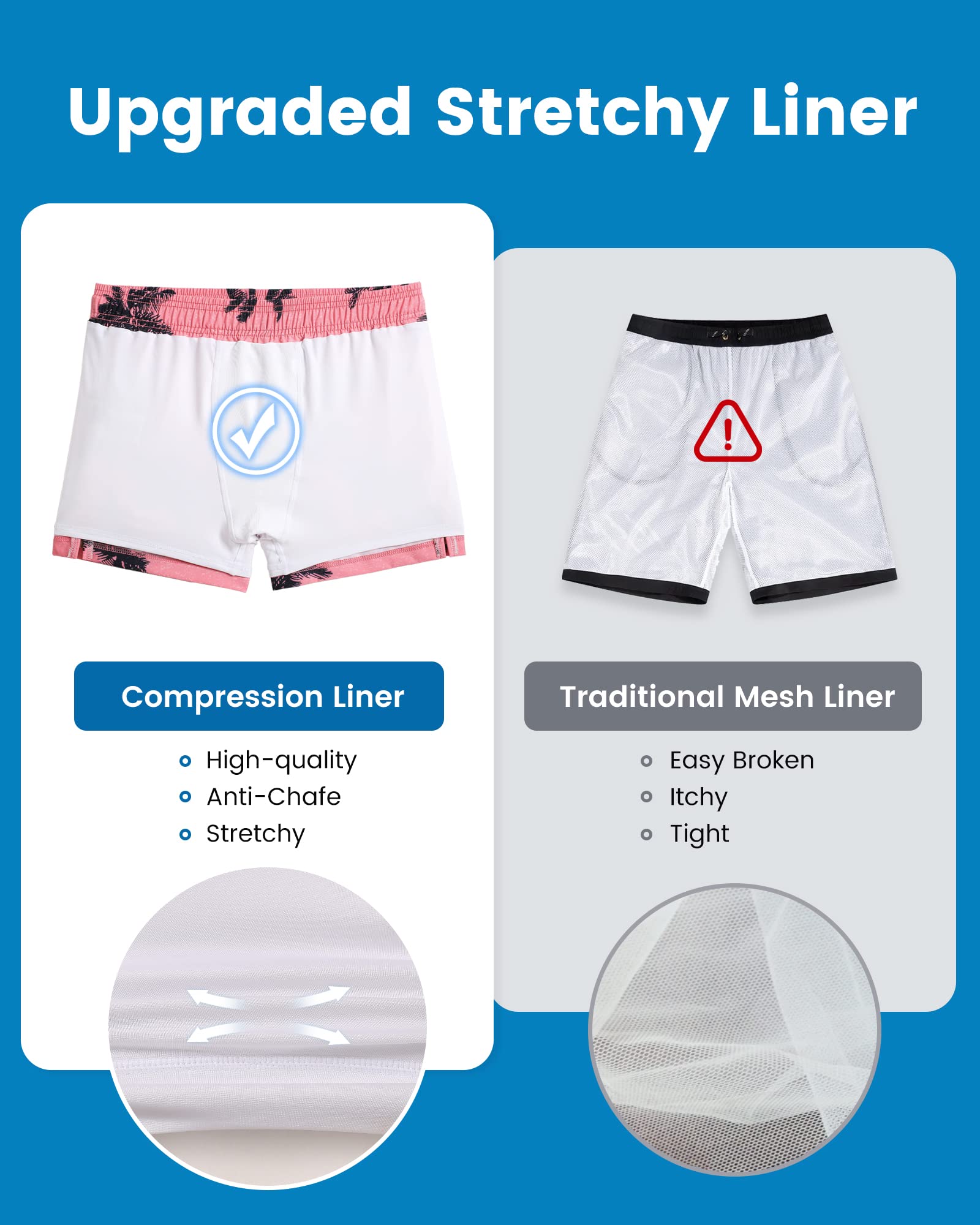 maamgic Mens Swim Trunks with Compression Liner Short Stretch Mens Bathing Suit Quick Dry Swimming Trunks Swimsuit Plamtree Pink Large