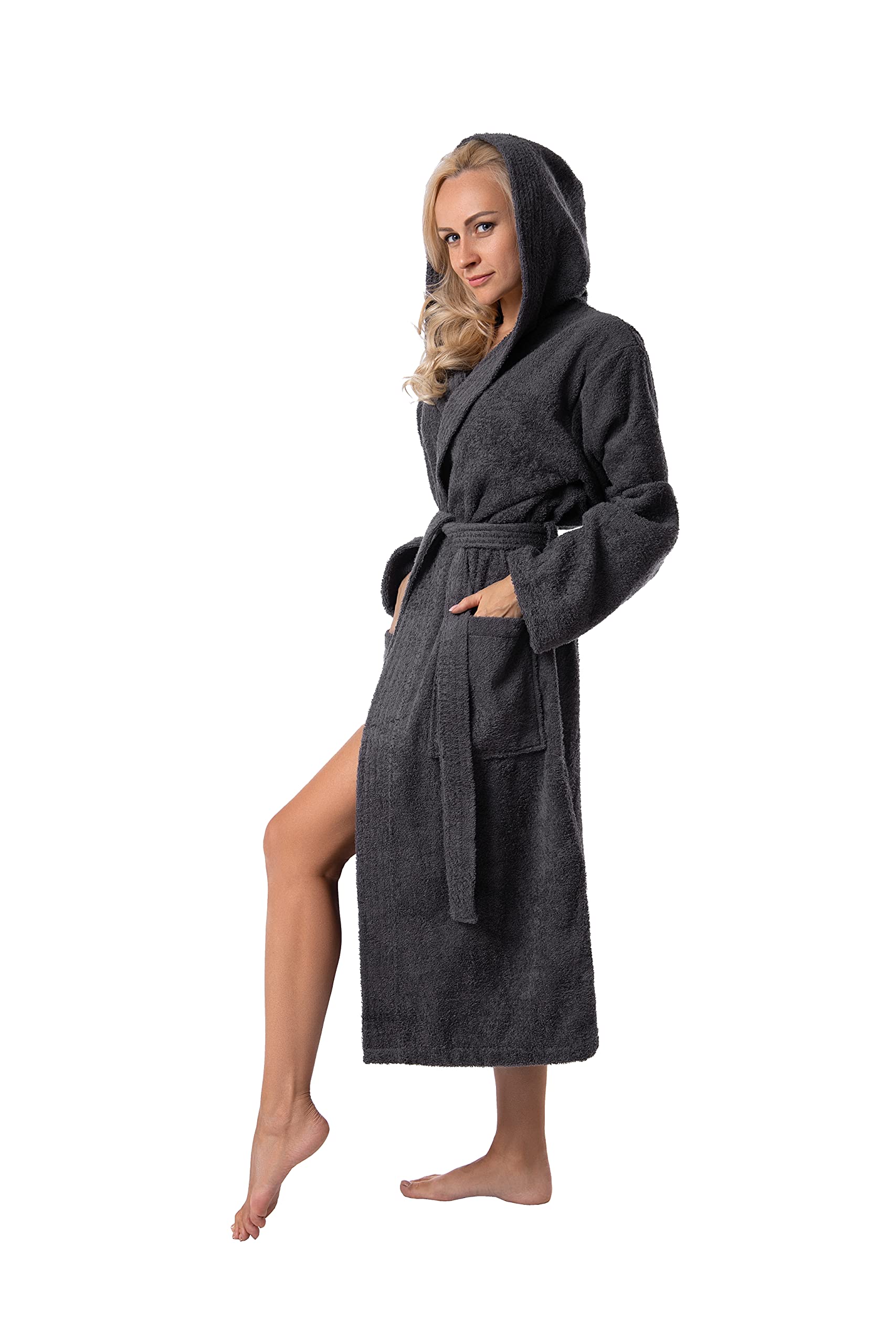 BAGNO MILANO Terry Cloth Robes for Women - Hooded Kimono Style Turkish Cotton Bathrobes for Women (Grey, Small-Medium, s)