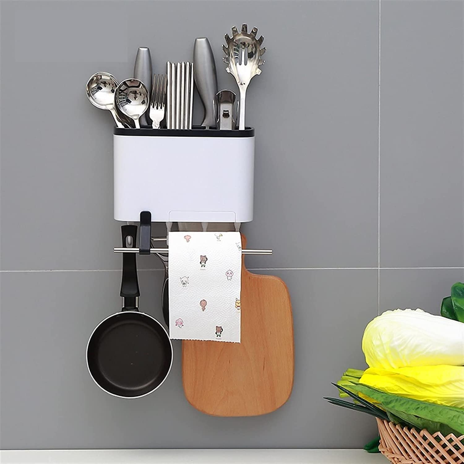 ceramic Utensil Caddy Non Perforated Wall Mounted Drainage Shelf Pen Holder chopstick holder