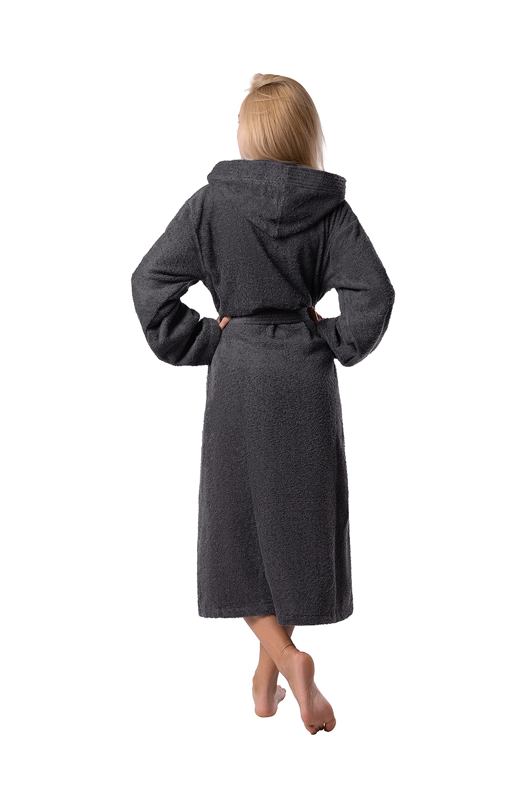 BAGNO MILANO Terry Cloth Robes for Women - Hooded Kimono Style Turkish Cotton Bathrobes for Women (Grey, Small-Medium, s)