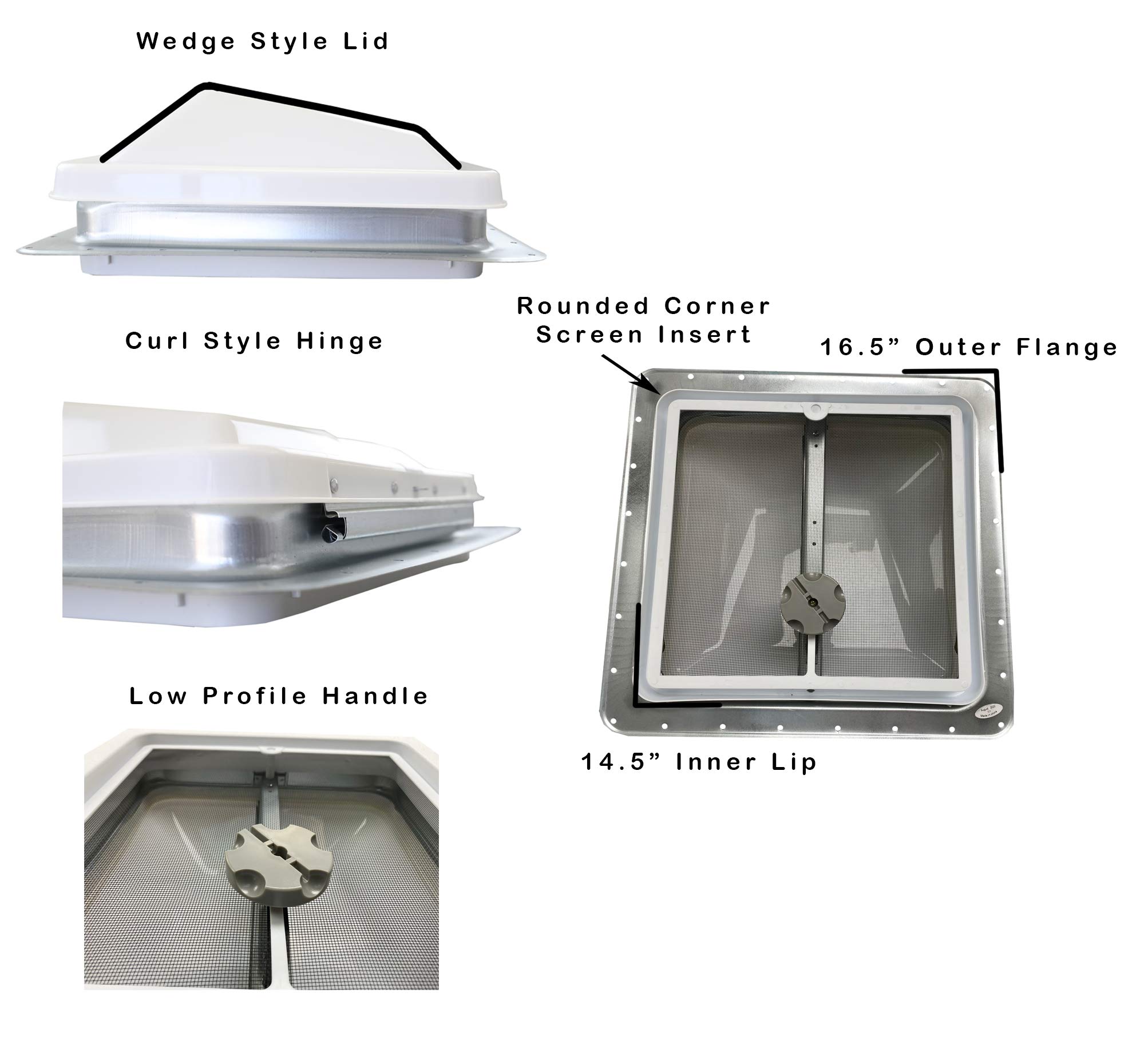 classAcustoms Heng's 71111A-C RV Roof Vent White Wegde Lid Non Powered Manual Crank Lid with Built in Screen and Galvanized Frame