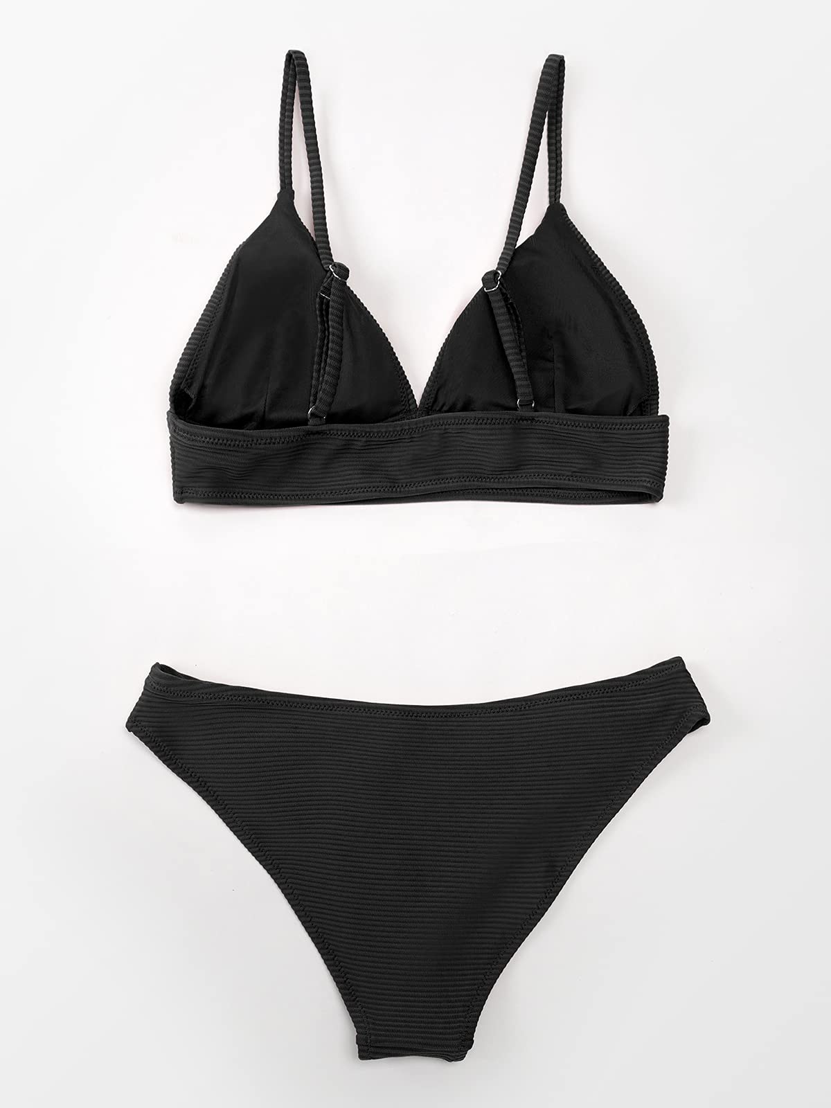 CUPSHE Women's Bikini Triangle Sexy Solid Two Piece Bathing Suit Black, L