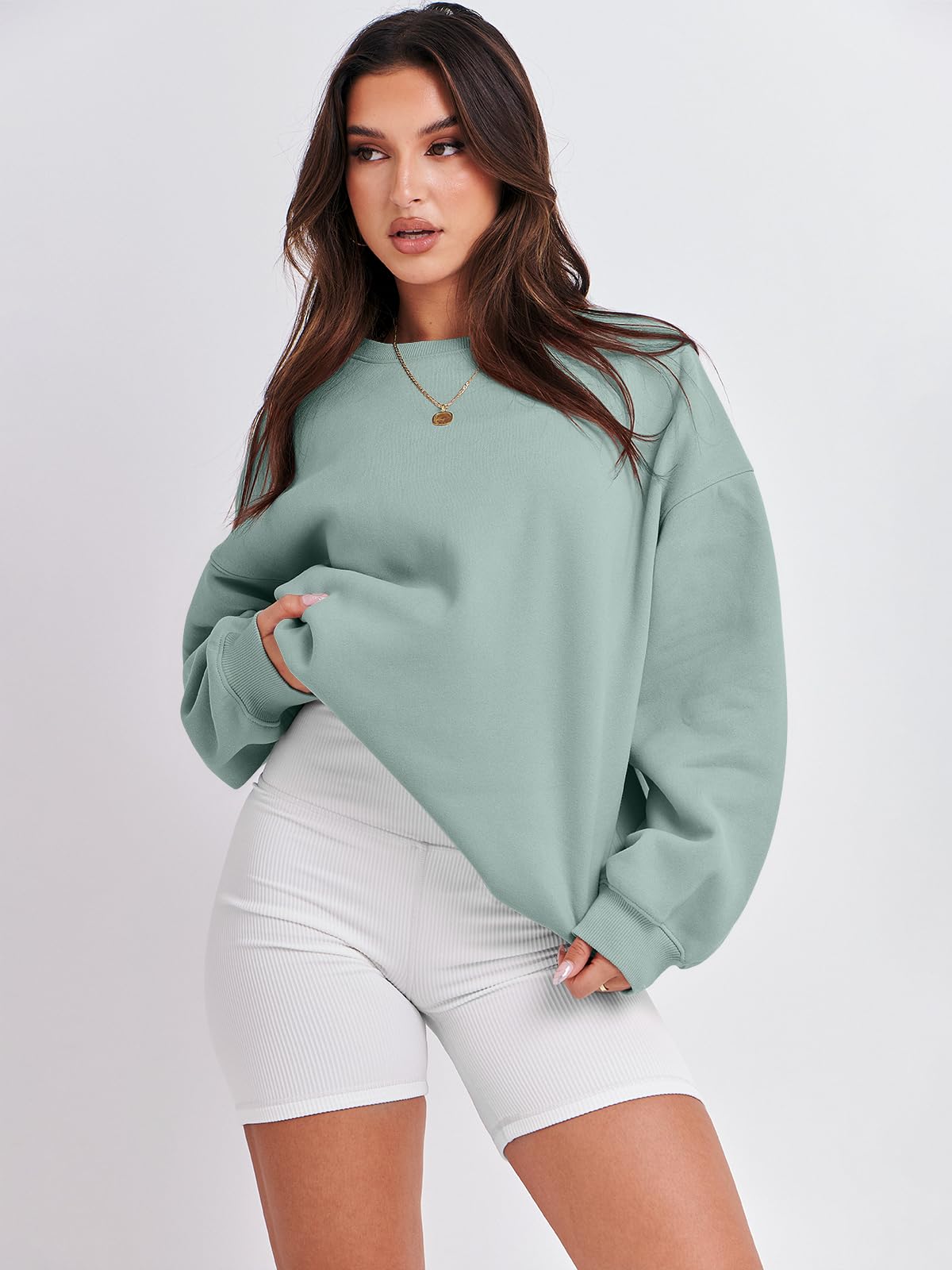 ANRABESS Sweatshirt for Women Oversized Crewneck Hoodies Fleece Casual Pullover Top Fall Fashion Outfits Clothes 2025 A1019 light green Small