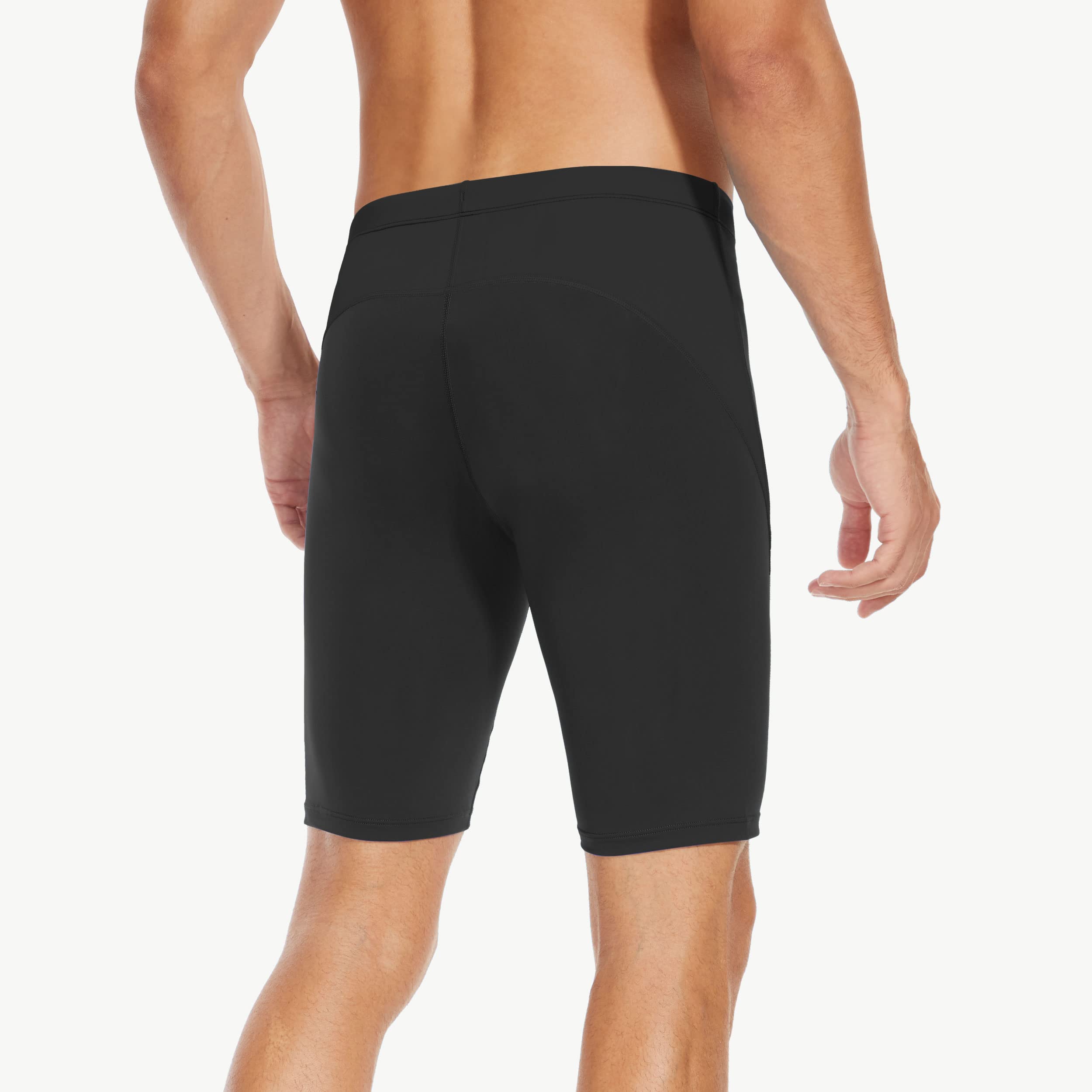 Fiteng Men's Swim Jammers Competitive Athletic Swim Team Suit Training Endurance Racing Quick Dry Swimming Shorts UPF 50 Black
