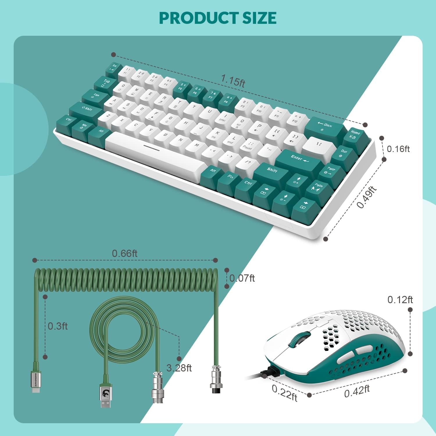 ZIYOU LANG RK-T8PR0 Wired 65% Mechanical Gaming Keyboard and Mouse Combo with RGB LED Backlit Anti-ghosting TKL Mini 68 Key Coiled C to A Cable Tactile Blue Switch for PS4 PS5 Xbox PC Mac Gamer(Green)