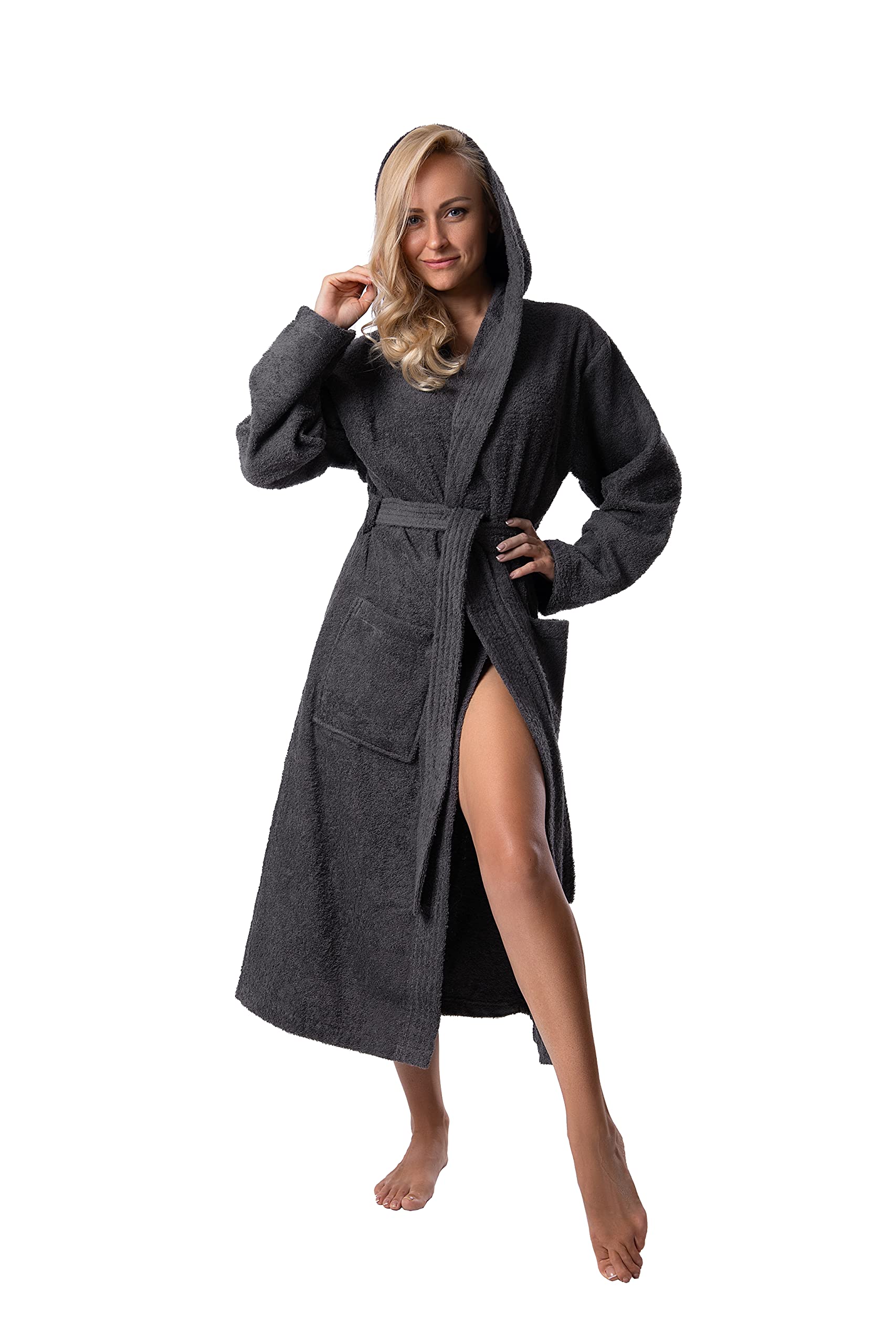 BAGNO MILANO Terry Cloth Robes for Women - Hooded Kimono Style Turkish Cotton Bathrobes for Women (Grey, Small-Medium, s)