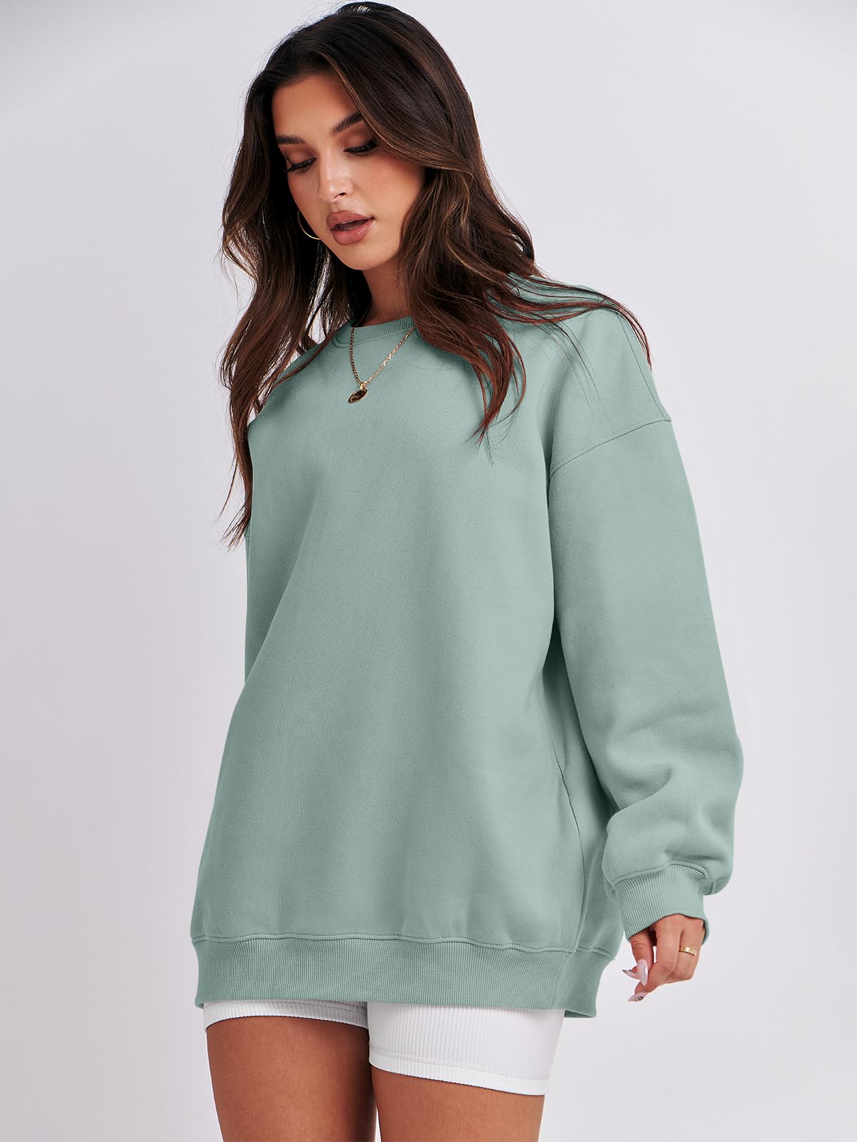 ANRABESS Sweatshirt for Women Oversized Crewneck Hoodies Fleece Casual Pullover Top Fall Fashion Outfits Clothes 2025 A1019 light green Small