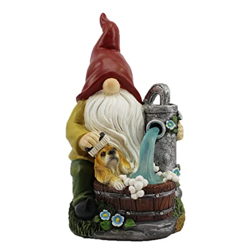 RINPOX Dwarf Yard Decorations Outdoor - Resin Garden Statues with Solar Led Lights,Genie Fetching Water for Puppy Bathing Outdoor Decorations for Patio Suitable for Gardens,Yards and Lawns