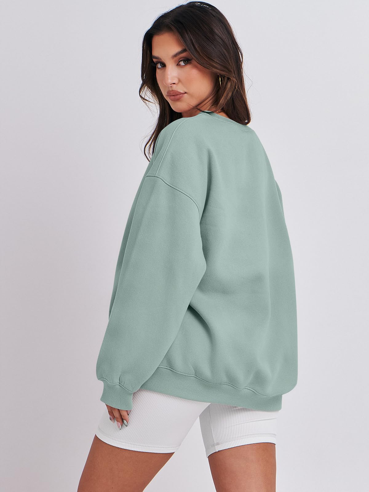 ANRABESS Sweatshirt for Women Oversized Crewneck Hoodies Fleece Casual Pullover Top Fall Fashion Outfits Clothes 2025 A1019 light green Small