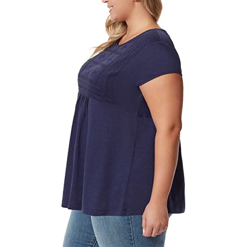 Gloria Vanderbilt Ladies' Embroidered Tee, Crewneck Short Sleeve Tee | Women Short Sleeve Shirt | Womens Top | Women's Tshirts |Summer Tops. - Blue Small