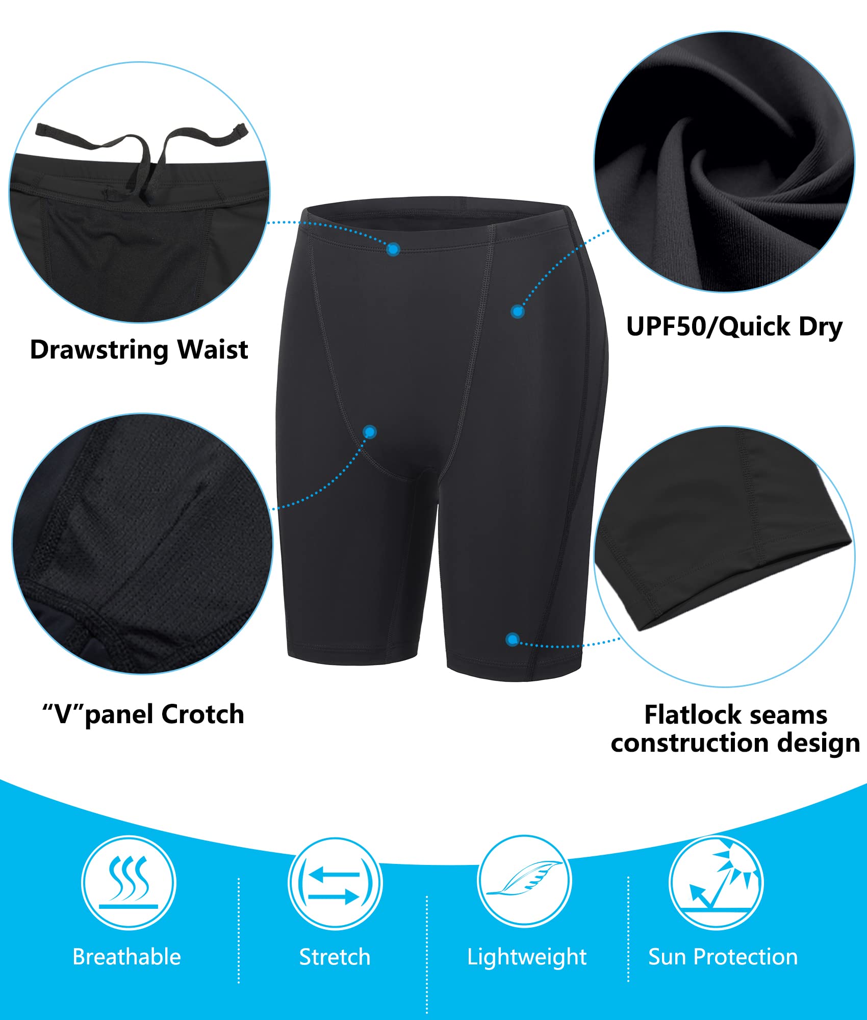 Fiteng Men's Swim Jammers Competitive Athletic Swim Team Suit Training Endurance Racing Quick Dry Swimming Shorts UPF 50 Black