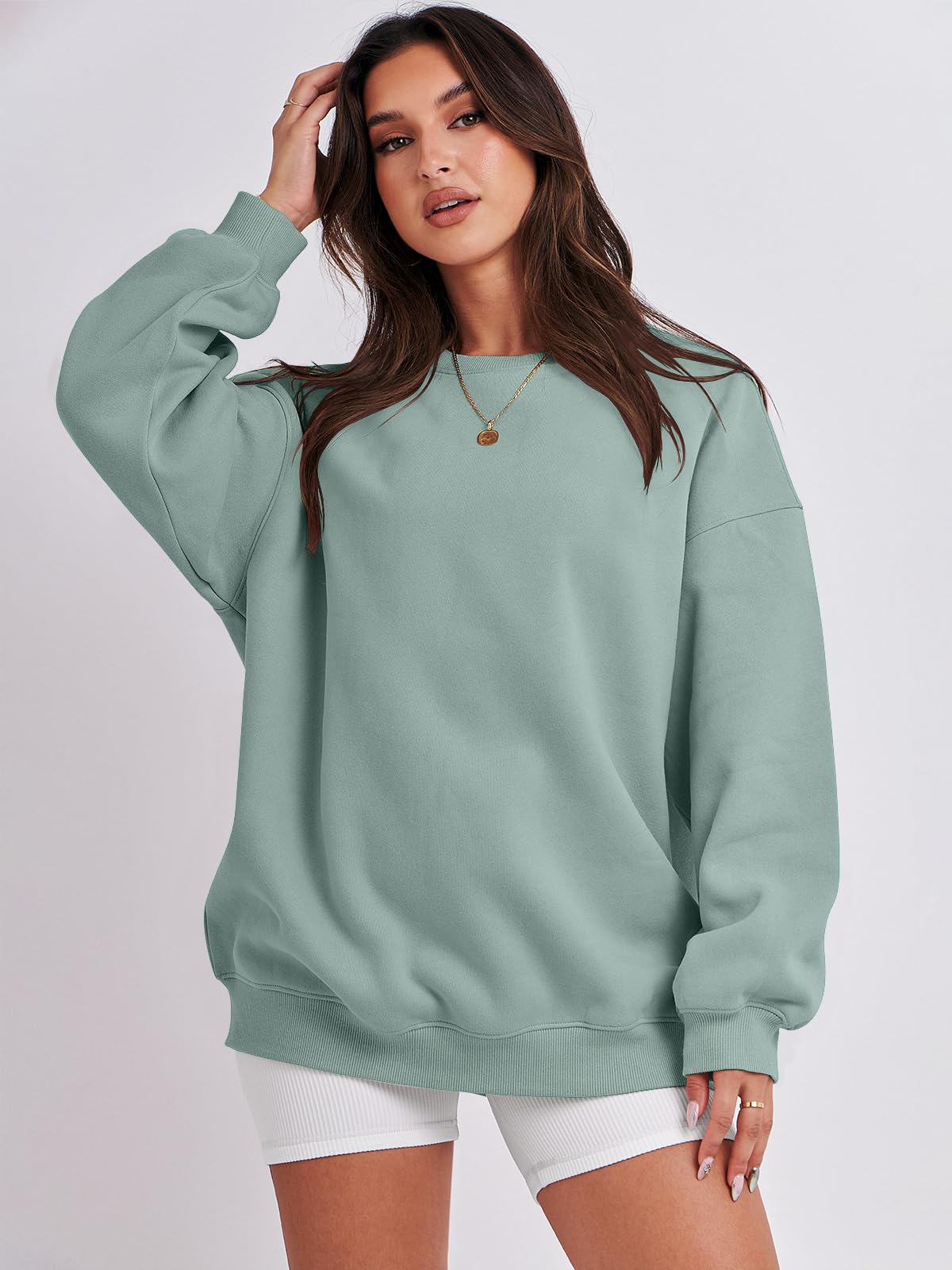 ANRABESS Sweatshirt for Women Oversized Crewneck Hoodies Fleece Casual Pullover Top Fall Fashion Outfits Clothes 2025 A1019 light green Small