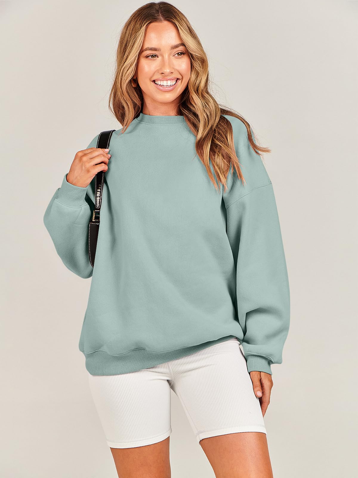 ANRABESS Sweatshirt for Women Oversized Crewneck Hoodies Fleece Casual Pullover Top Fall Fashion Outfits Clothes 2025 A1019 light green Small