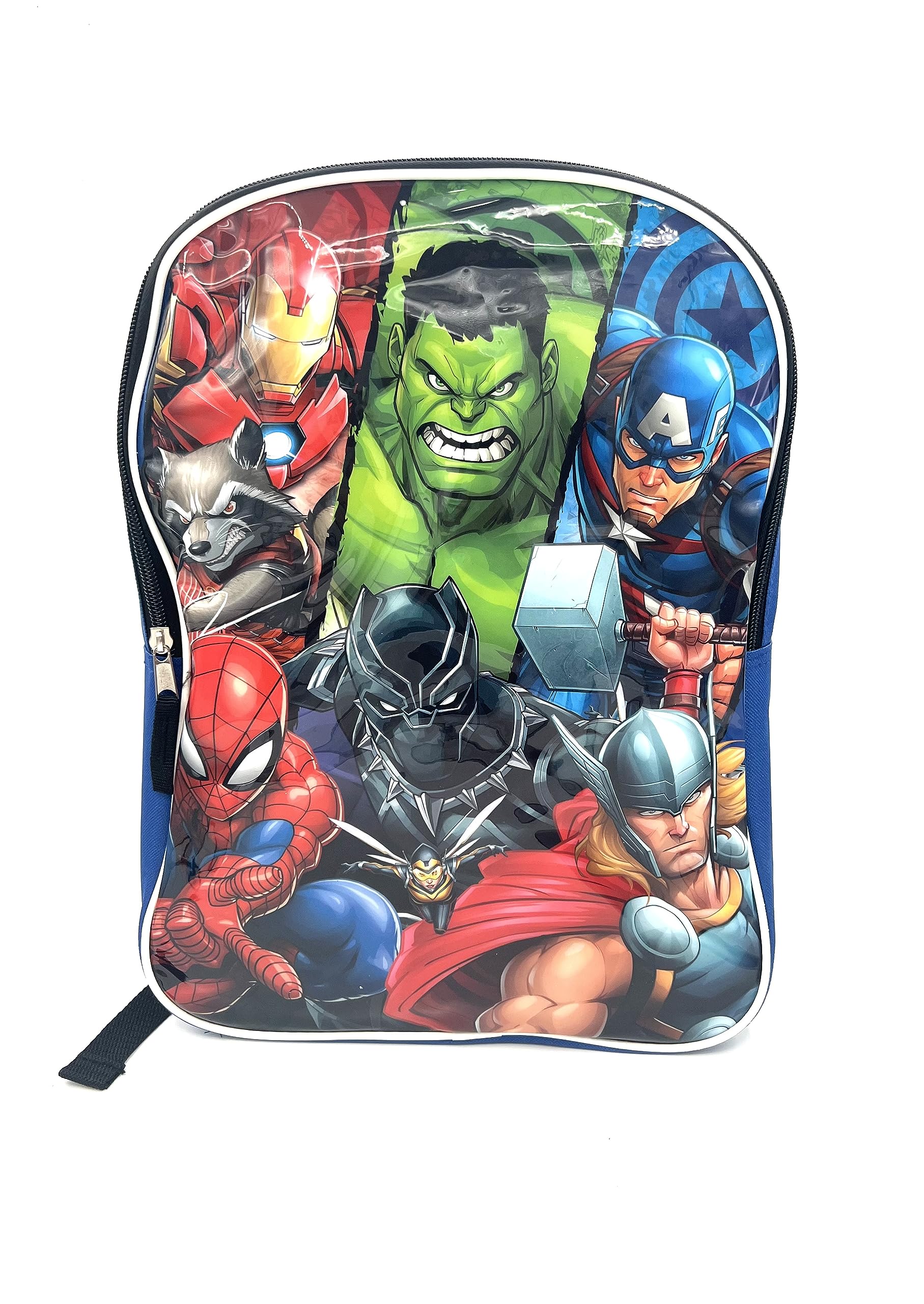 Disney Marvel Avengers 15" Backpack Bundle with 24pk Crayola Crayons and 6pk Avengers Pencil - Spider-Man Iron Man Thor Captain America Hulk - Blue/Black