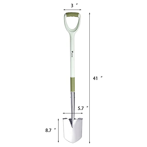 Worth Garden Shovels for Digging, 42" Short Garden Spade Shovel Round Point for Gardening & Planting, Stainless Steel Square Border Spade Heavy Duty with Plastic-Coated Steel Handle