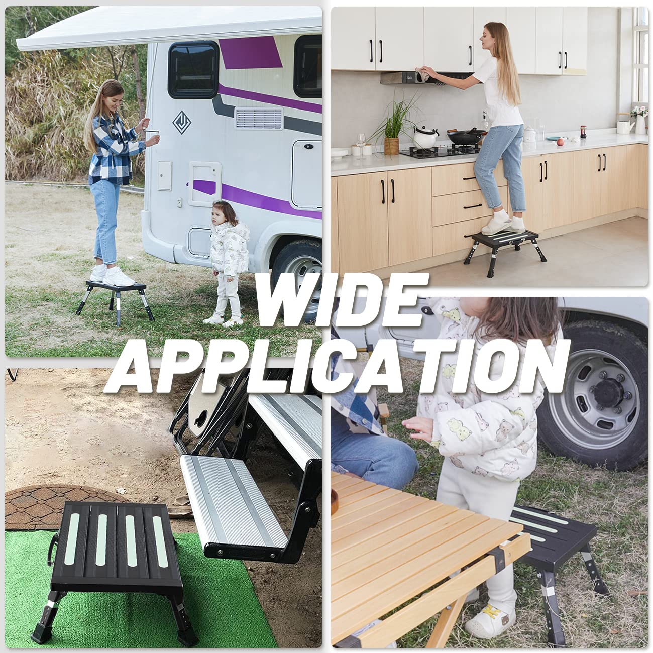 1000Lbs Heavy Duty Rv Steps, 4 Levels Adjustable Step Stool, Portable Folding Step Stool, Easy Use Camper Steps for Rv/Trailer/Truck/SUV, Lightweight Rv Step for Adults/Seniors/Dog by SOUHEILO