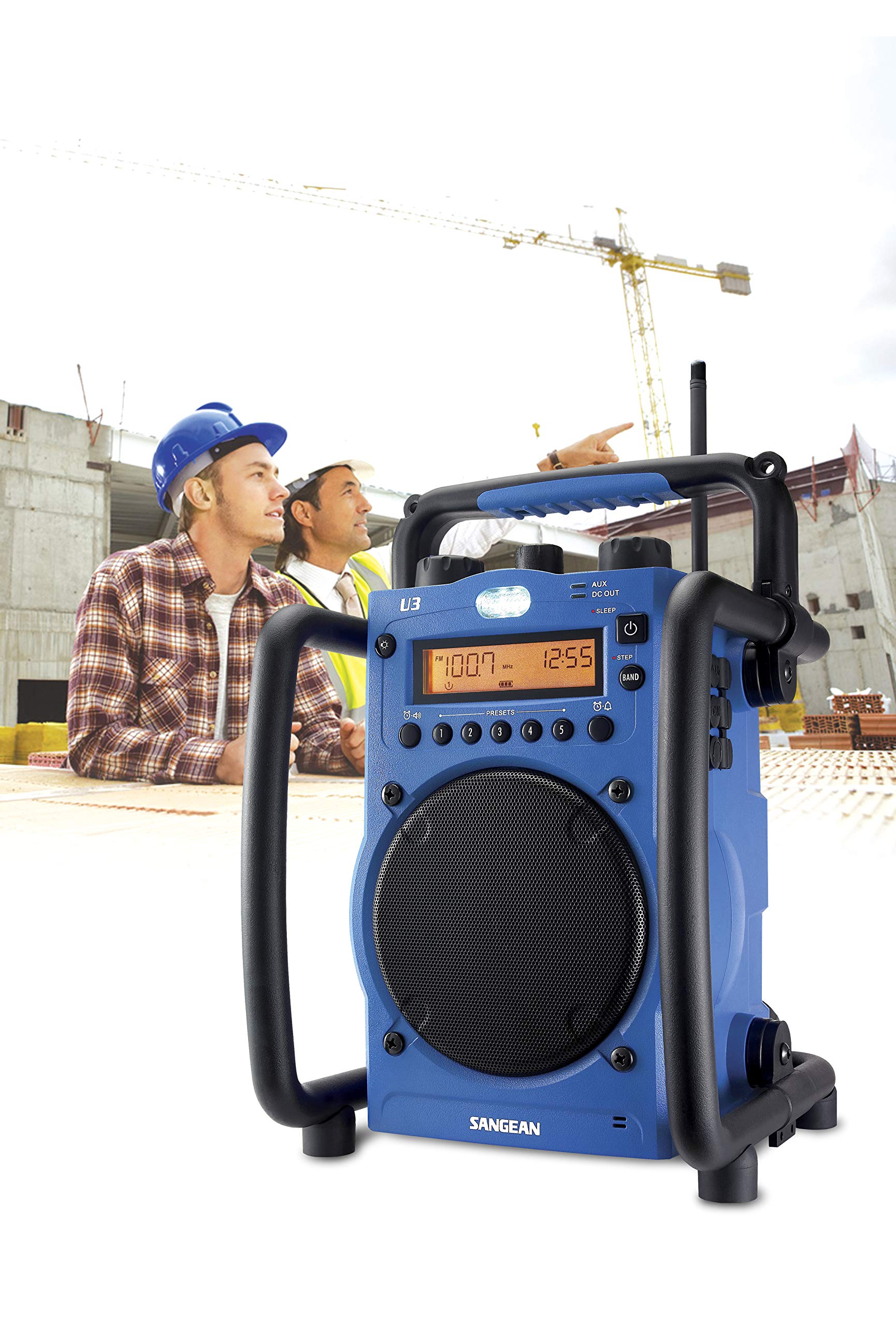 Sangean U3 Jobsite Radio AM/FM, Ultra Rugged and Water Resistant, Blue/Black