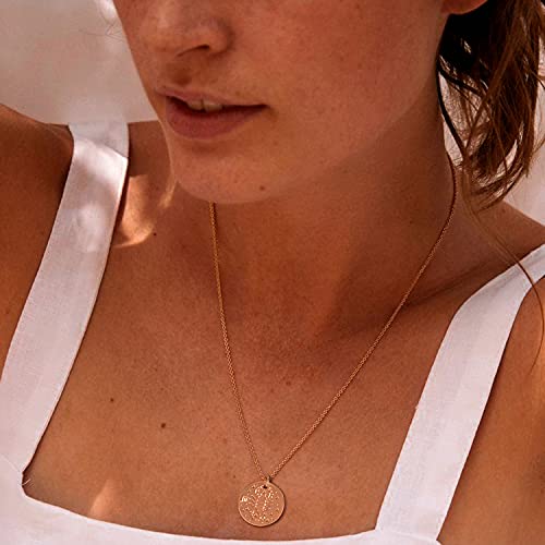 MEVECCO Gold Necklace Coin Disc Zodiac 12 Constellation Taurus Patterned Engraved Horoscope Sign Astrology Pendant 18K Gold Plated Chain Dainty Personalized Simple Jewelry