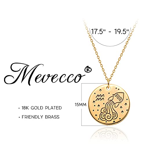 MEVECCO Gold Necklace Coin Disc Zodiac 12 Constellation Taurus Patterned Engraved Horoscope Sign Astrology Pendant 18K Gold Plated Chain Dainty Personalized Simple Jewelry