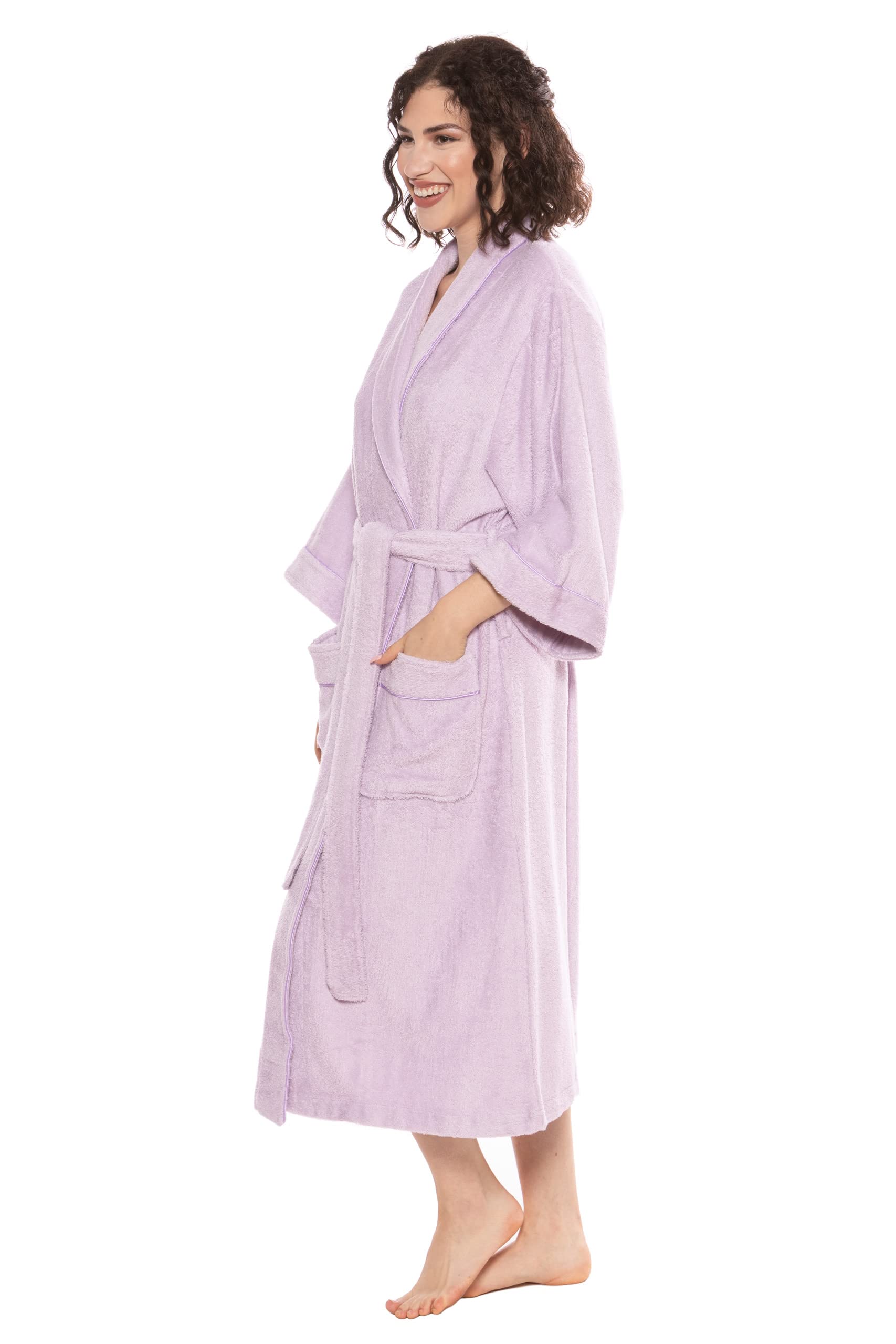 TexereSilk Women's Luxury Terry Cloth Bathrobe - NEW & IMPROVED FABRIC (Lavender Fog, Large/X-Large)