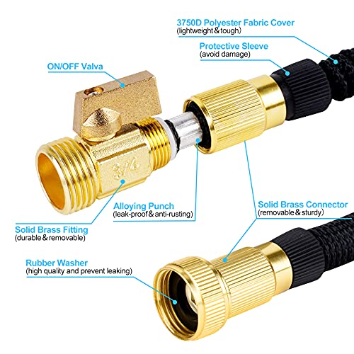 Vitley Expandable Garden Hose 100ft with 10 Function Spray Nozzle, Leakproof Flexible Water Hose Design,with foam pot, Solid Brass Connectors，Retractable Hose Expands 3 Times, Easy Storage and Usage.
