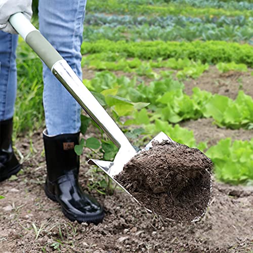 Worth Garden Shovels for Digging, 42" Short Garden Spade Shovel Round Point for Gardening & Planting, Stainless Steel Square Border Spade Heavy Duty with Plastic-Coated Steel Handle