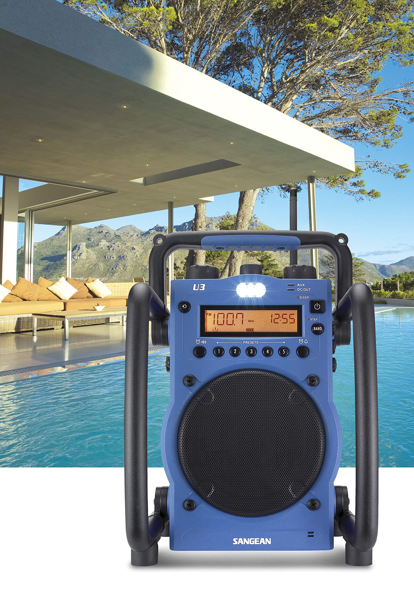 Sangean U3 Jobsite Radio AM/FM, Ultra Rugged and Water Resistant, Blue/Black