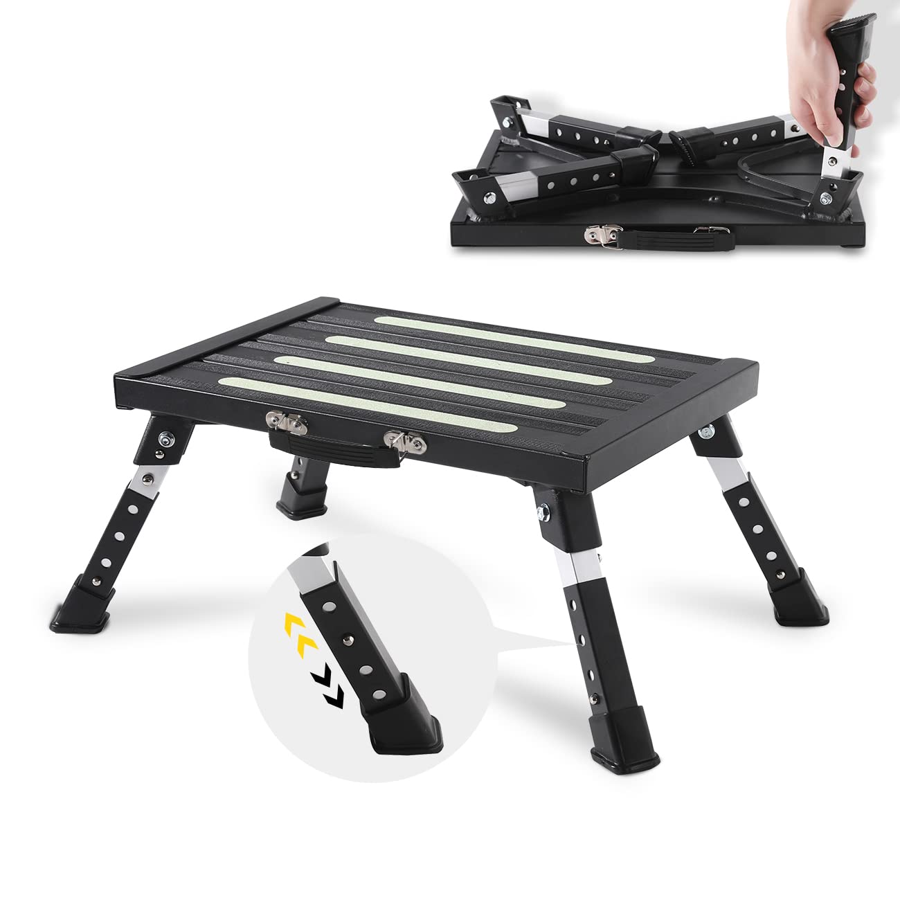 1000Lbs Heavy Duty Rv Steps, 4 Levels Adjustable Step Stool, Portable Folding Step Stool, Easy Use Camper Steps for Rv/Trailer/Truck/SUV, Lightweight Rv Step for Adults/Seniors/Dog by SOUHEILO