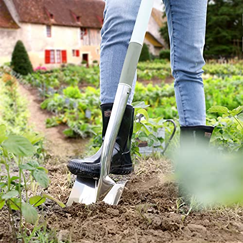 Worth Garden Shovels for Digging, 42" Short Garden Spade Shovel Round Point for Gardening & Planting, Stainless Steel Square Border Spade Heavy Duty with Plastic-Coated Steel Handle