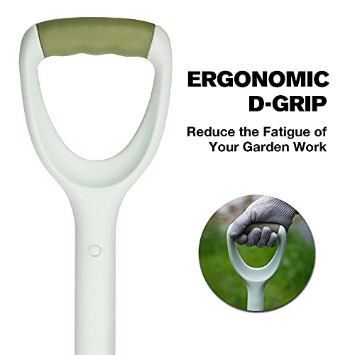 Worth Garden Shovels for Digging, 42" Short Garden Spade Shovel Round Point for Gardening & Planting, Stainless Steel Square Border Spade Heavy Duty with Plastic-Coated Steel Handle