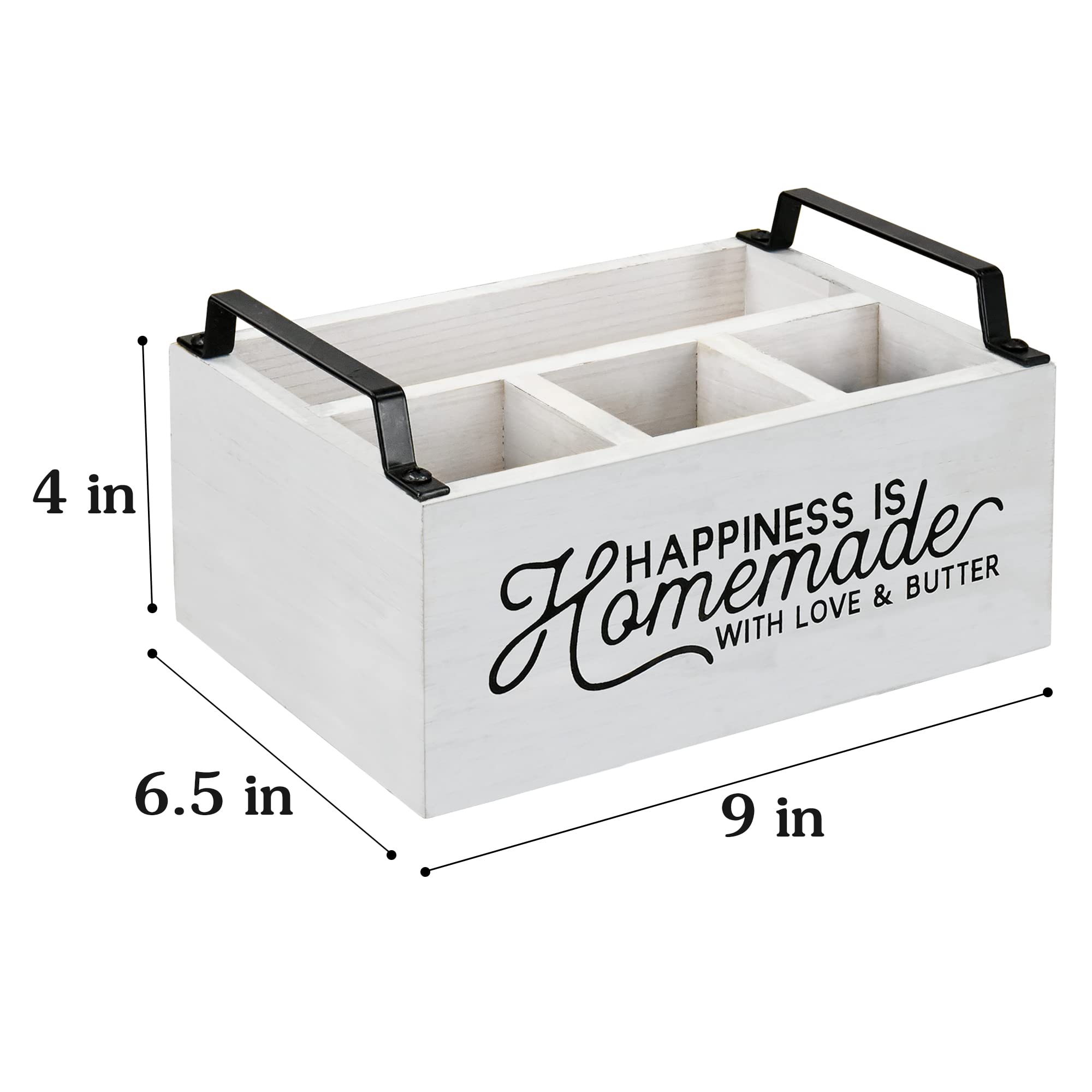 Updesign Rustic/Country Wooden Rectangular Utensil Caddy Organizer for Kitchen Counter, Tabletop, Party, BBQ