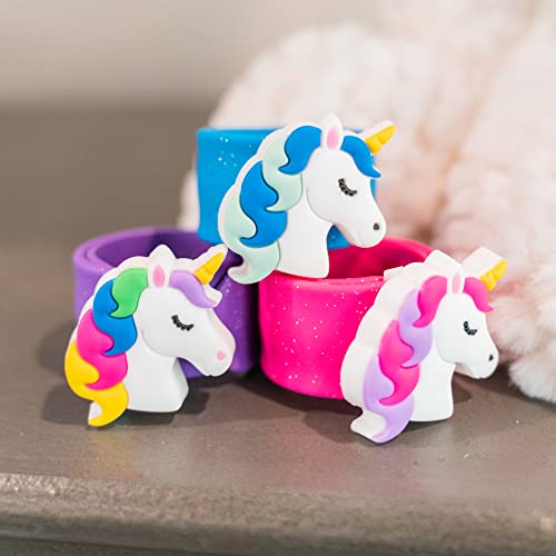 FROG SAC 3 Flashing LED Unicorn Slap Bracelets for Kids, Light Up Unicorns Slap Bracelet Wrist Bands for Girls, Tween Girl Birthday Party Favors, Goodie Bag Easter Basket Stocking Stuffers