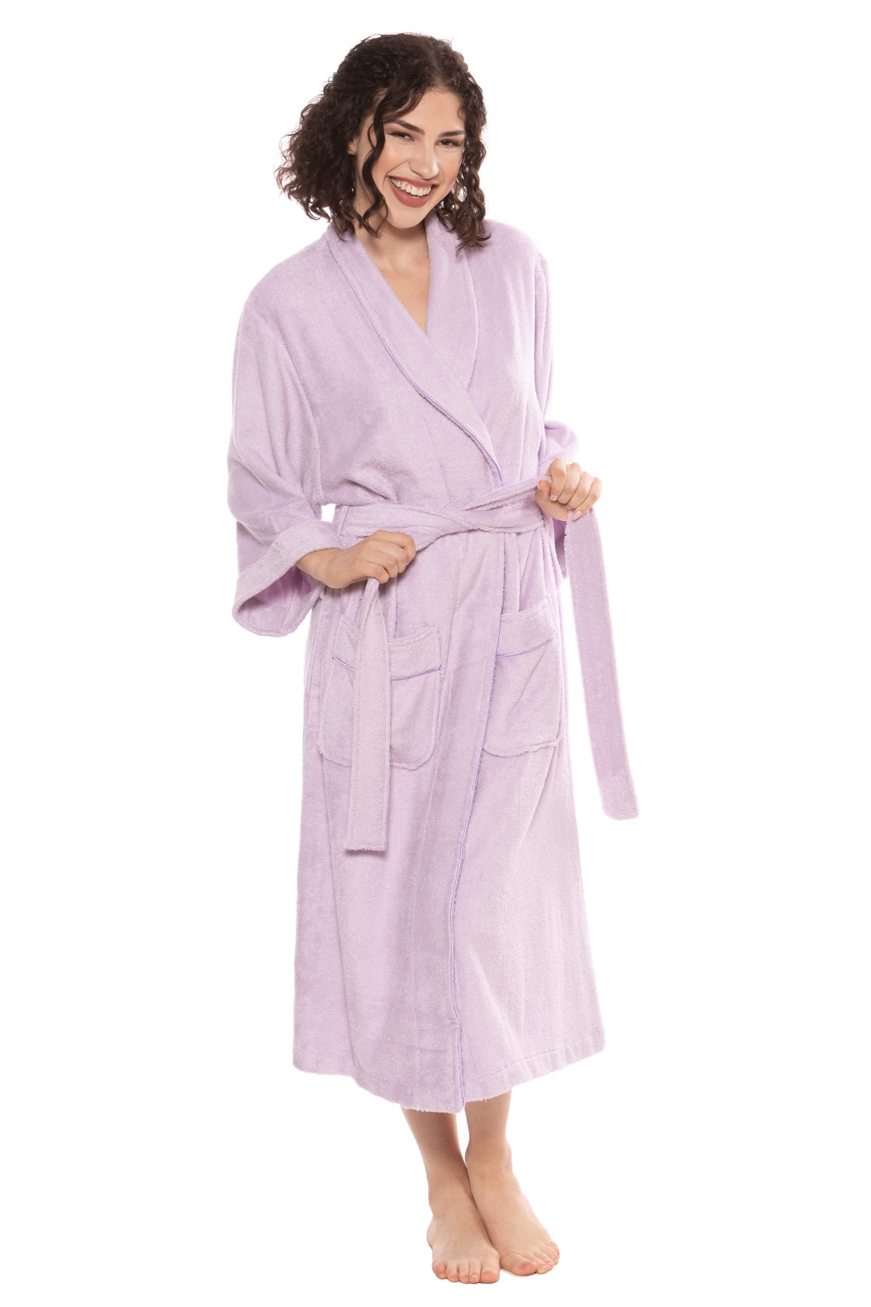 TexereSilk Women's Luxury Terry Cloth Bathrobe - NEW & IMPROVED FABRIC (Lavender Fog, Large/X-Large)